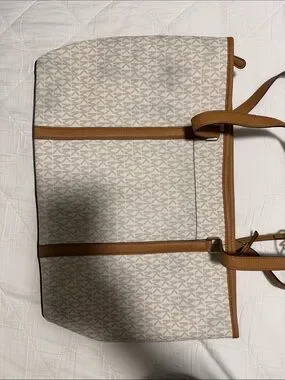 Michael Kors | Bags | Michael Kors Beige And Brown Mk Logo Tote | Poshmark